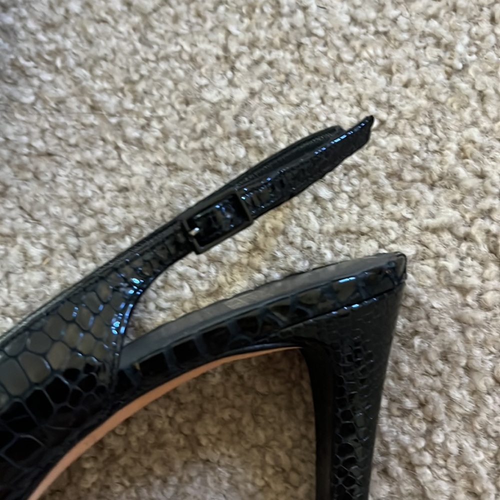 Stuart Weitzman Snakeskin Black Peep-Toe Heels - Gem